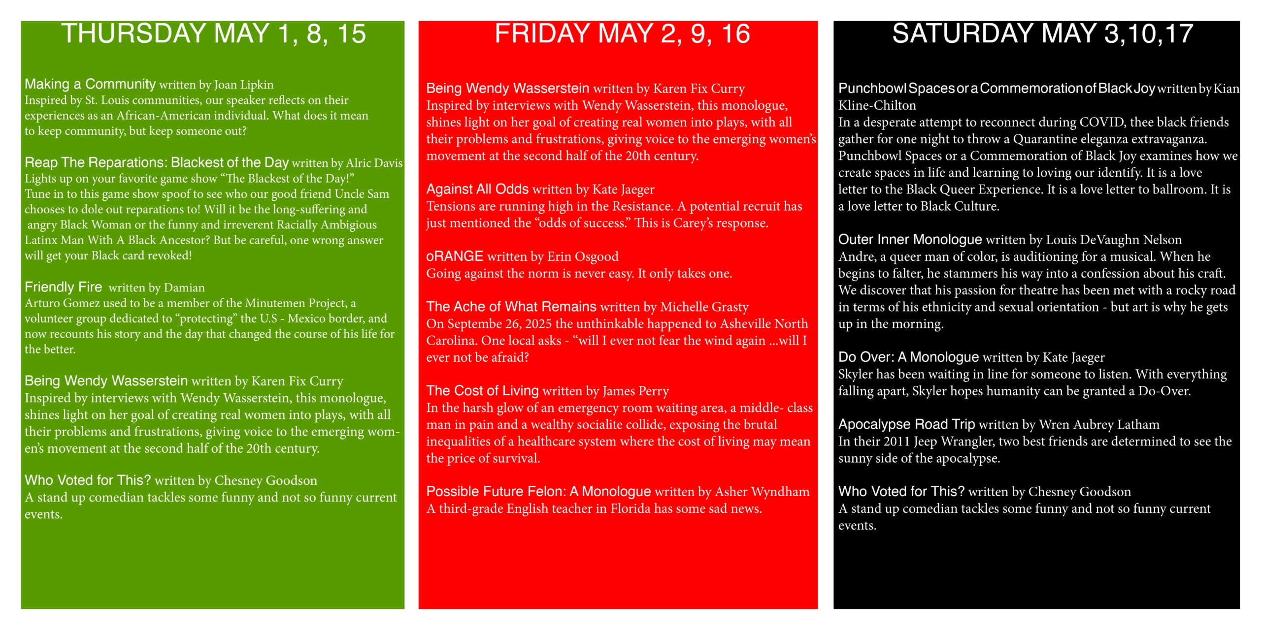 369 MENU Monologue and Short Play Festival pt. 3: Hell and High Water ...